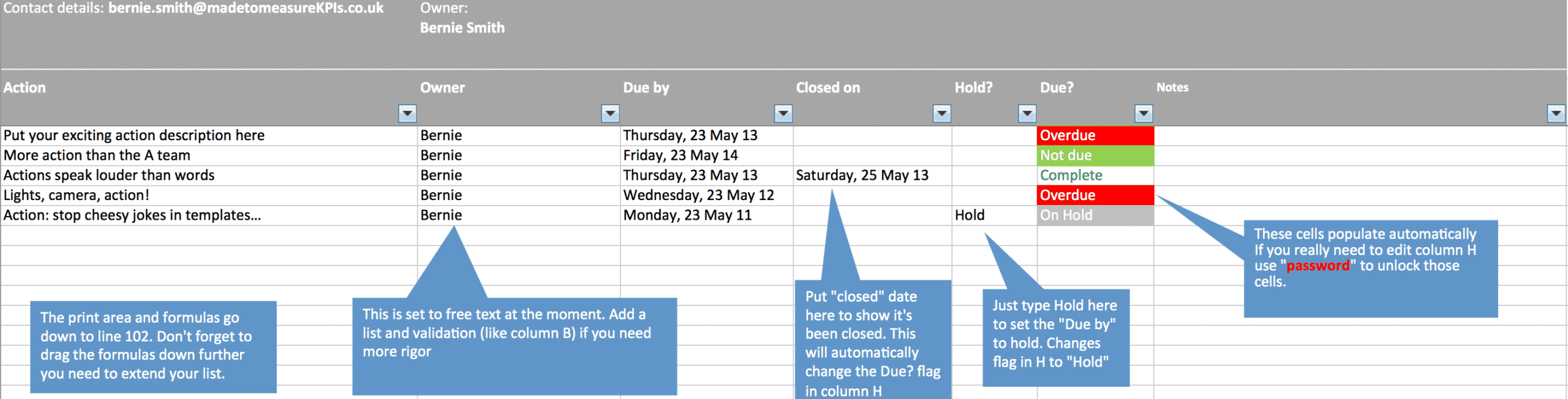 Free Tool Excel Action Tracker Template